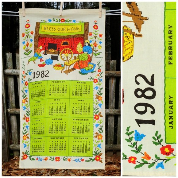 Vintage | Kitchen | Vtg 982 Bless Our Home Prayer Calendar Tea Towel ...